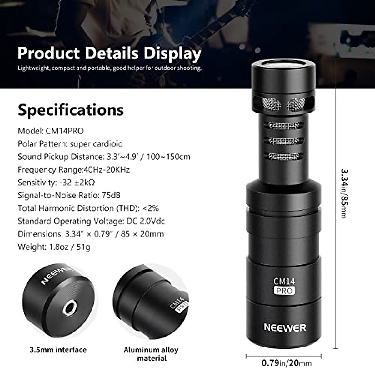 Neewer Video Microphone for Phone, On Camera Mic Kit with Black Pro Shock Mount Compatible with iPhone Android Smart Phones DSLR Camera Tablet (iPhone Adapter Not Included), CM14 PRO