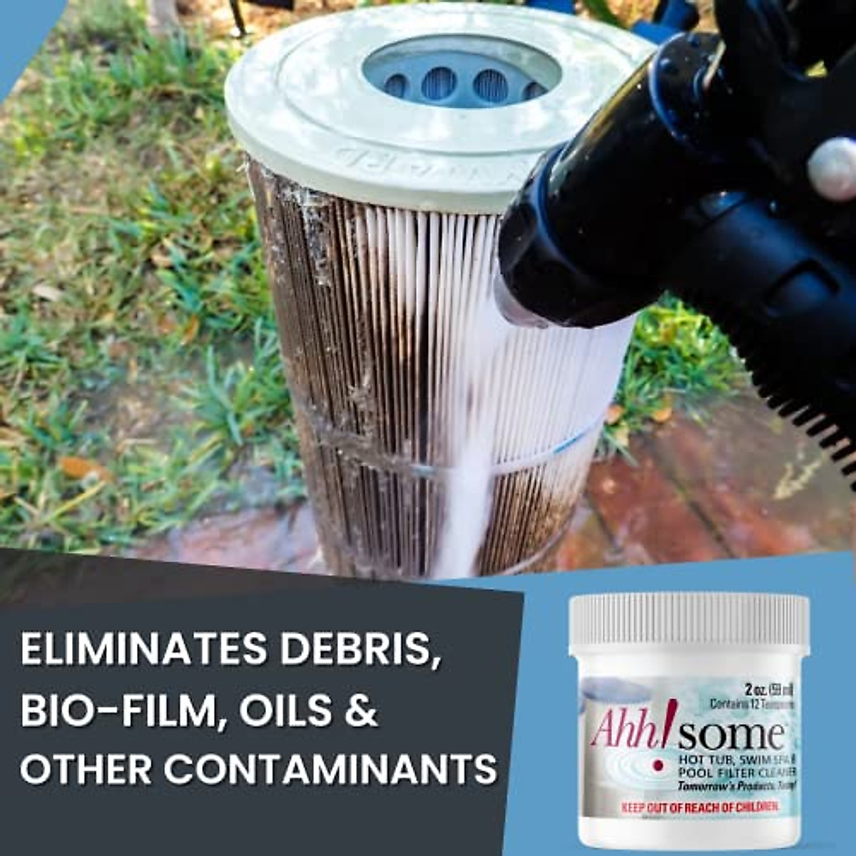 AhhSome Hot Tub, Swim Spa & Pool Filter Cleaner, Hot Tub Filters & Cartridge Cleaner Soak Solution, Works Great on Sand Filters, Improves Tub Filter Efficiency, 6 Months Cleaning in a Single Container