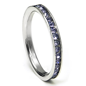 Metal Factory 316L Stainless Steel Lavender Cubic Zirconia CZ Eternity Wedding 3MM Band Ring Sz 7