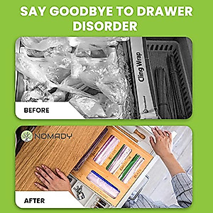 Ziplock Bag Storage Organizer w/ 5 Compartments – Water Resistant Bamboo Ziplock Bag Organizer for Drawer – Gallon, Snack, Quart, Sandwich, Slider Quart Snack Organizer - Kitchen Accessories Organizer