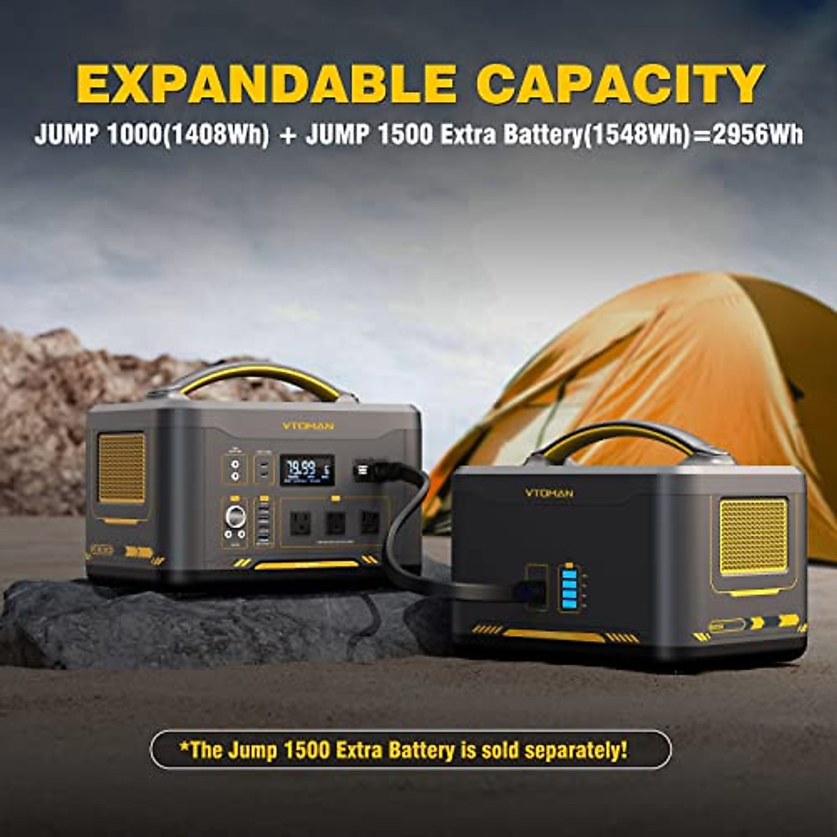 VTOMAN 1000 Portable Power Station 1408Wh 1000W (Peak 2000W), Solar Generator Station, LiFePO4 (LFP) Battery Powered Generator with 3x Pure Sine Wave 1000W AC Outlets for Outdoor Camping & Home Backup