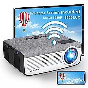 WiFi Projector with 100" Projector Screen, VILINICE Native 1080p 8500L Bluetooth Projector 4k Supported Movie Projector 100,000 Life Hours Compatible with TV Stick, Roku,HDMI,USB,TF,VGA,AUX,AV