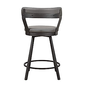 Homelegance Appert Swivel Bar Stools, Upholstered Faux Leather Seat, Back, Metal Frame, Legs, Footrest Counter Height Chair (Set of 2), 25 in SH, Gray