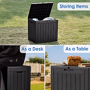 HABUTWAY Large Outdoor Storage Deck Box Waterproof Storage Bench with Padlock Resin Patio Storage Boxes Bin Chest for Outside Garden,Poolside (Black, 35GALLON)