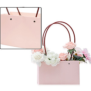 CheeseandU 5Pack Kraft Paper Flower Gift Bags Bouquet Bags Box Waterproof Heavy-Duty Paper Rectangle Carrier Bags with Handle Tote Bags for Birthday Wedding Party Favors, Pink
