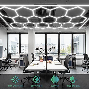 ALL4DETAIL LED Hexagon Garage Light, 6500K Honeycomb Light 15 Hexagonal Light with Rectangle Border for Garage Workshop Warehouse 60600LM,IP54,606W