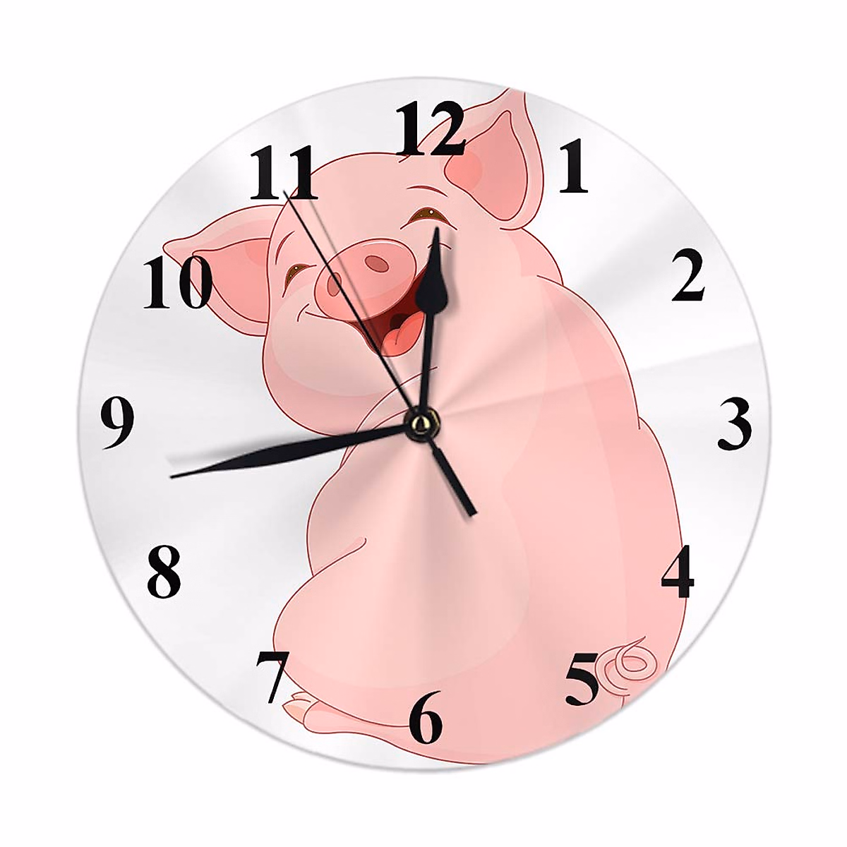 HGOD DESIGNS Pink Pig Round Wall Clock,Funny Cute Cartoon Pretty Smiling Pig Round Wall Clock Home Garden Wall Decorative for Bedroom Office School Art(10")