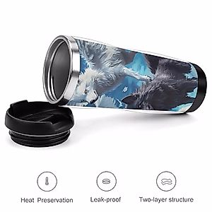 Wolf with Wings Under Moon Travel Coffee Mug Reusable Insulated Drinking Cup with Lid for Home Outdoor Works 13 Oz