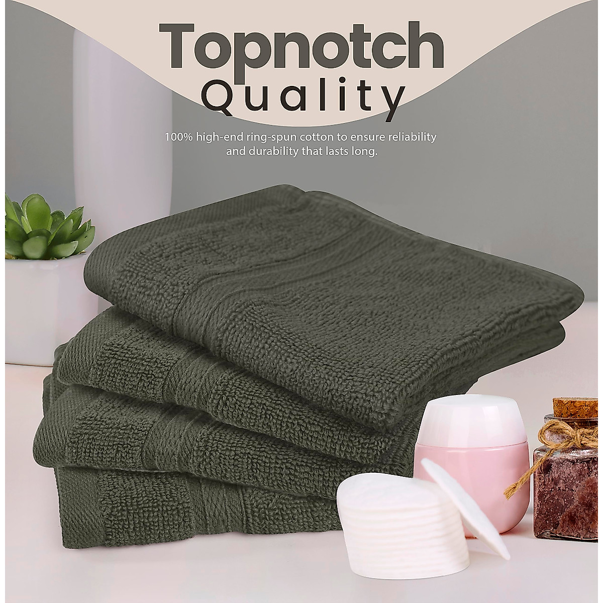 Towel and Linen Mart 100% Cotton - Wash Cloth Set - Pack of 4, Quick Dry, Luxurious, Highly Absorbent and Soft Feel Premium Spa & Hotel Perfect for Daily Use (12 X 12 Grey)