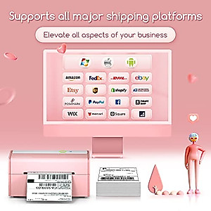 JADENS Bluetooth Thermal Label Printer -Wireless Shipping Label Printer for Ebay, USPS, Etsy & Amazon, Compatible with iPhone, Android & Windows (Mac Not Support Bluetooth), 4x6 Label Maker, Pink