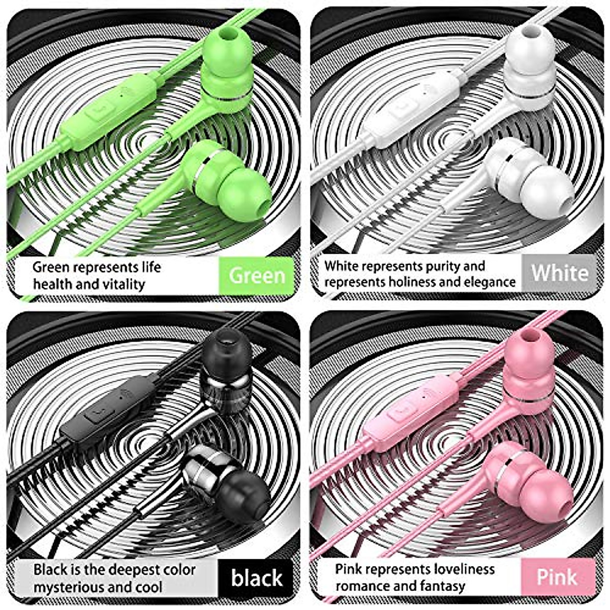 VPB Heavy bass Earphone Color Call with Mic Stereo Earbud Headphones Mixed Colors (Black + White + Pink + Green 4 Pairs)