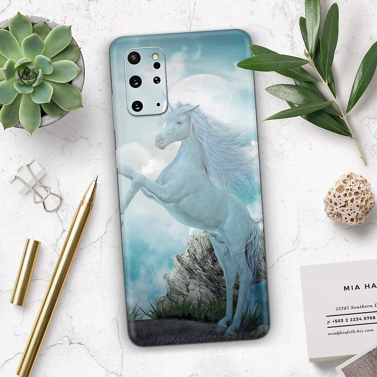 DesignSkinz Majestic White Stallion Unicorn Protective Vinyl Decal Wrap Skin Cover Compatible with The Samsung Galaxy S20 (Screen Trim & Back Glass Skin)