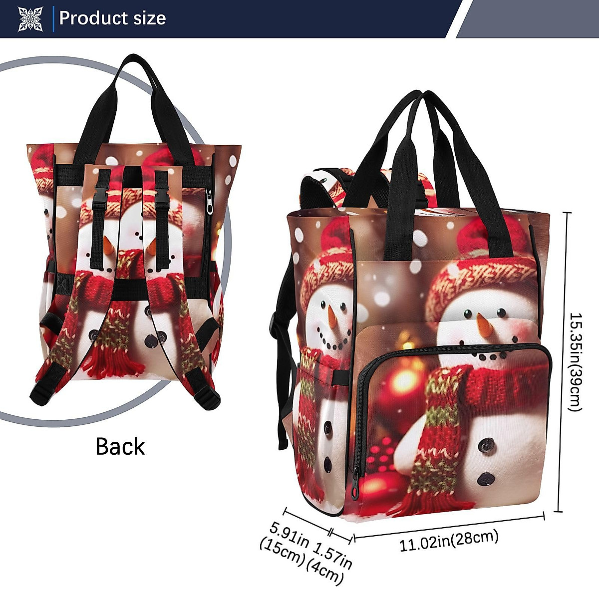 xigua Christmas Snowman Diaper Bag Backpack Multi Function Baby Changing Bags Waterproof Large Capacity Travel Back Pack for Mom Dad