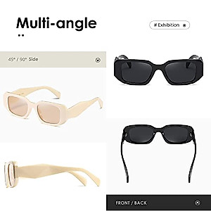 kimorn Rectangle Sunglasses for Women Men Trendy Retro Trendy Sun Glasses 90’s Vintage Square Frame K1307 (Black+Off-white Frame Grey Lens)