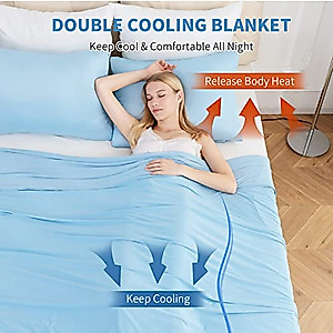 Auemtyn Cooling Throw Blanket with Double Sided Cold Effect,Twin Cool Blankets for Hot Sleepers,Arc-Chill Q-Max>0.52 Cool Fiber,Lightweight Breathable Summer Blankets for Night Sweats(60"x80",Blue)