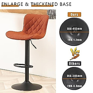YOUNUOKE Bar Stools Set of 2 with Back Modern Faux Leather Swivel Counter Height Barstools Adjustable Tall Bar Stool Chairs for Kitchen Islands, Ochre Red