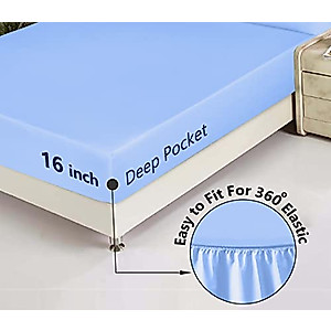 RUVANTI 100% Cotton Sheets for Queen Size Bed - Crispy Cooling Percale Sheets - Breathable & Durable Queen Sheet Set - 16 Inches Deep Pocket Queen Size Sheets - Blue - 4 Pieces