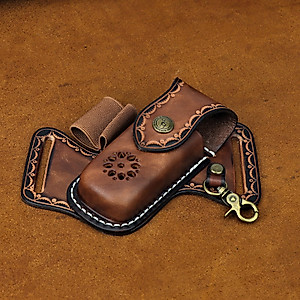 Tourbon Leather EDC Pocket Cross Draw Multitool Pouch Carrier Organizer Knife Sheath with Flashlight Self Defense Pen Holsters for Belt