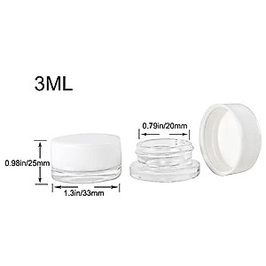 3Gram Cosmetic Containers 10pcs Sample Clear Round Glass Jars Tiny Makeup Sample Containers with White lids, Straight Sided Cosmetic Jars, Great for Body Butter, Creams, Stash Jars, Etc.