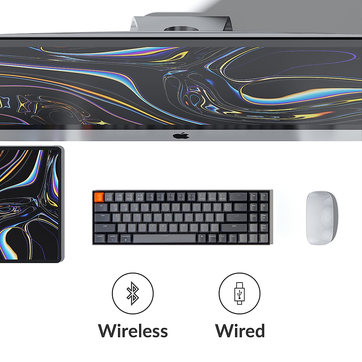 Keychron K14 70% Layout 72 Keys Bluetooth Wireless/USB Wired Mechanical Gaming Keyboard for Mac with Gateron G Pro Red Switch/Multitasking/White LED Backlight Computer Keyboard for Windows Laptop