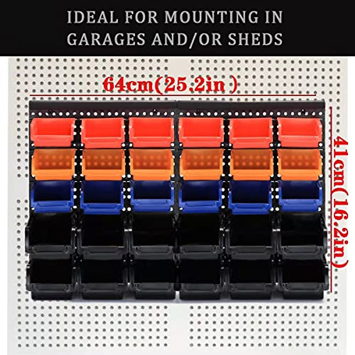 MULSAME Wall Mounted Storage Bins Parts Rack 4 Colors 30PCS Bin Organizer Garage Plastic Shop Tool, Garage Organizers and Storage