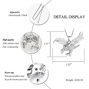 XSMZB Eagle Urn Necklace for Ashes of Loved Ones Keepsake Ash Holder for Pet Human Memorial Cremation Jewelry for Ashes for Men Women (Silver)