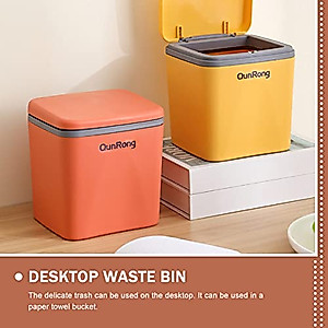 STOBOK Can: Powder with Bathroom Bedroom Desktop Lovely Desk Top Lid Can Multi- Small Pot Orange Garbage Rubbish Home Bin Automotive Bucket Dustbin Container Press Kitchen