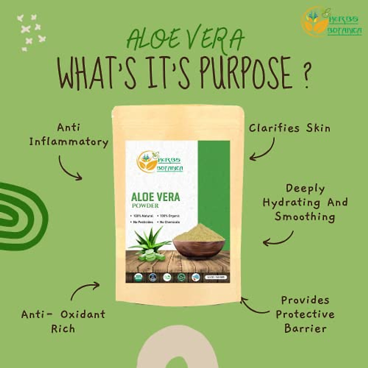 Herbs Botanica Aloe Vera Powder Organic for Hair Growth, Skincare, Haircare Organic, Moisturizing, and Soothing Aloe Barbadensis Vegan NO GMO 5.3oz /150g