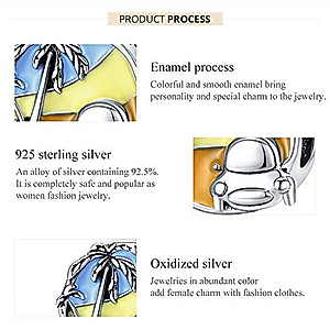 I Love Summer Charm Heart Charm,925 925 Sterling Silver Holiday at the Beach Charm fit Fashion Pandora Style Bracelet (Silver Palm tree & Summer Journey)