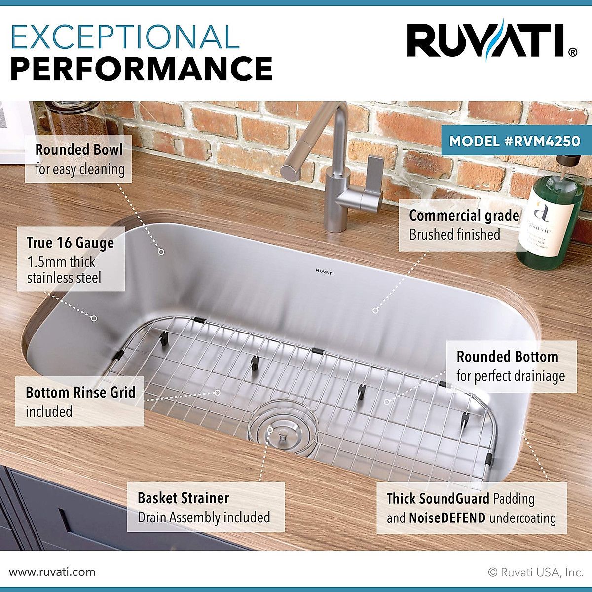 Ruvati 30-inch Undermount 16 Gauge Stainless Steel Kitchen Sink Single Bowl - RVM4250
