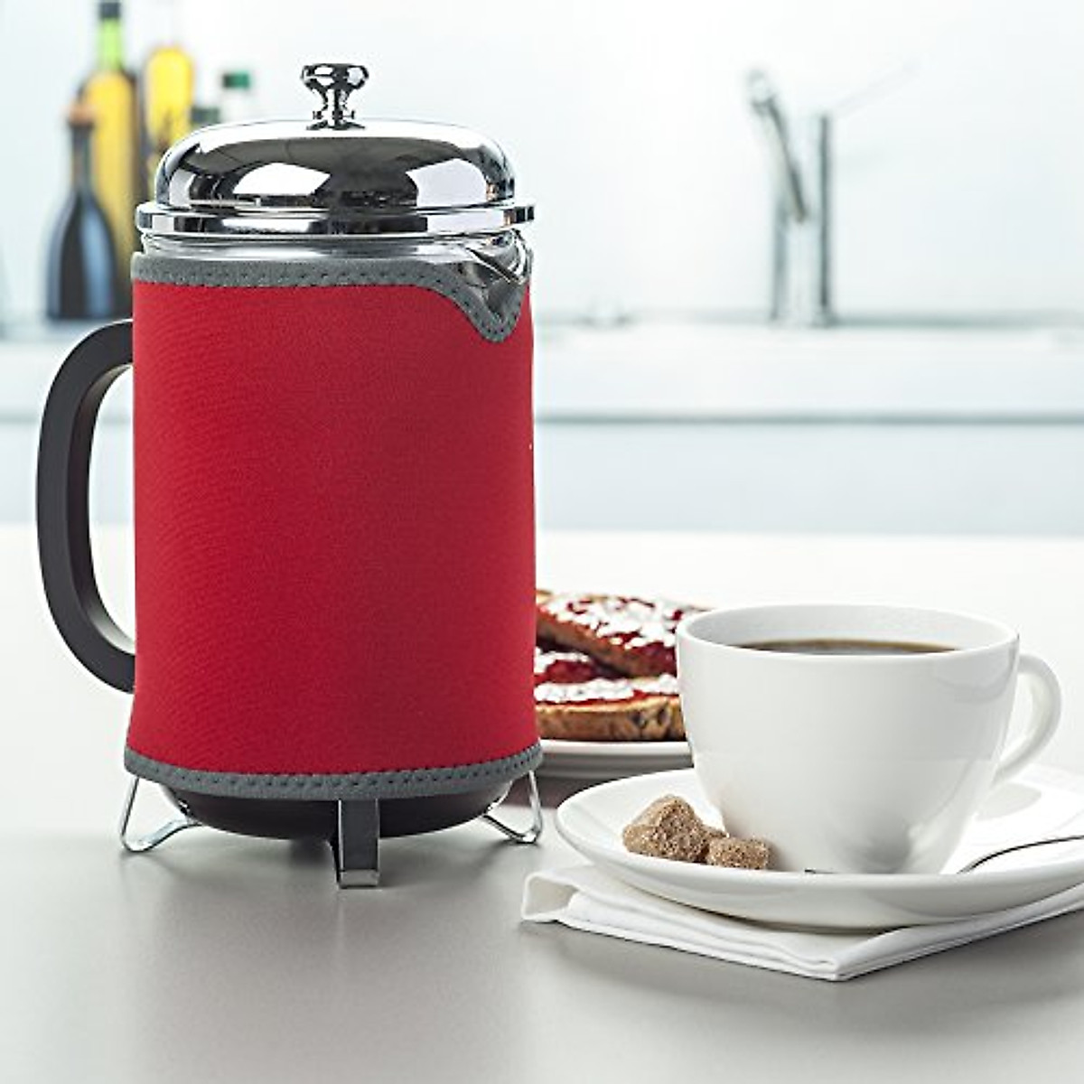Zeal C125R Insulated Cafetiere Coffee Pot Jacket. Removable with Valcro Fastening. 12 Cup-Red, Neoprene