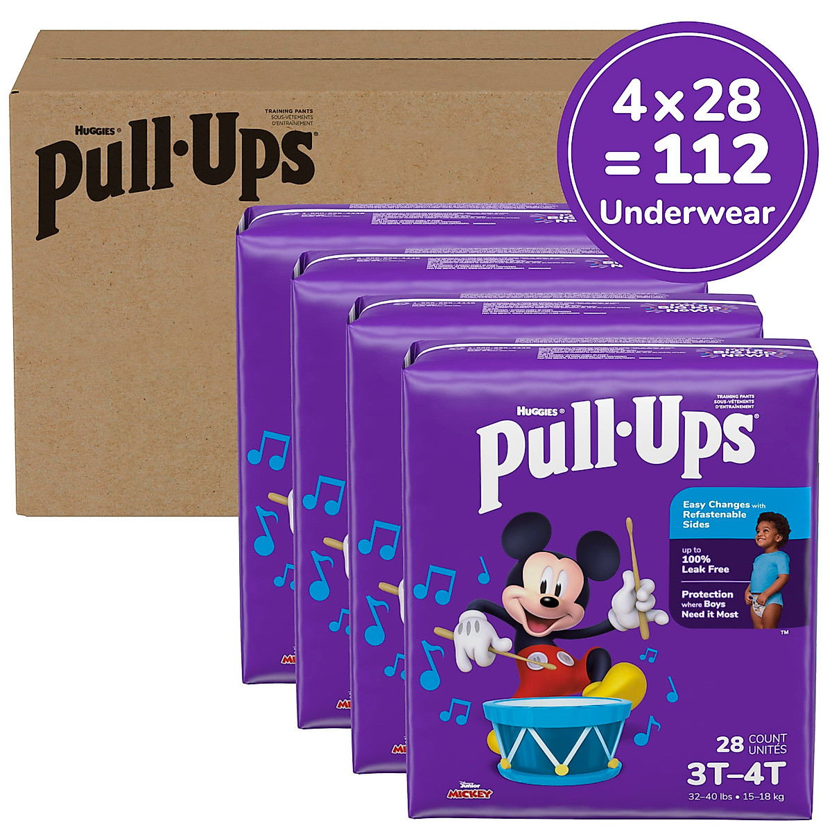 Pull-Ups Boys' Potty Training Pants, 3T-4T (32-40 lbs), 112 Count (4 Packs of 28)