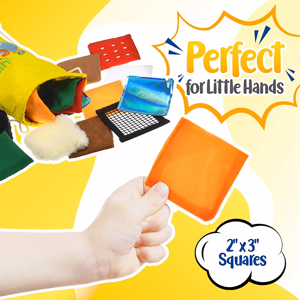 LITTLE CHUBBY ONE Sensory Textured Squares - Mini Pillows and Patches - Set of 20 Different Covered Squares Promotes Sensory Learning Motor Skills Tactile Awareness and Vocabulary Great Gift for Kids