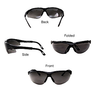 grinderPUNCH 2 Pairs Bifocal Safety Sunglasses Black Lens with Reading Corner - Fully Adjustable Arms Diopter/+2.00