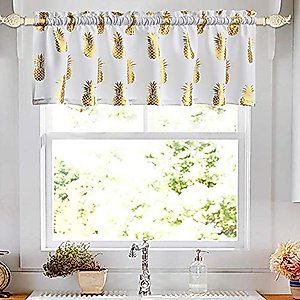 OREMILA Kitchen Curtain Valances for Windows 56" x 15", Metallic Print Golden Pineapple Valances for Living Room/Bathroom/Kitchen Windows, Rod Pocket, 1 Pack