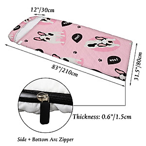 Portable Sleeping Bag Cute Dog Puppy Animal Pink Sleep Bag Cover Mat for Travel Camping Hiking Women Men Adult 3 Seasons