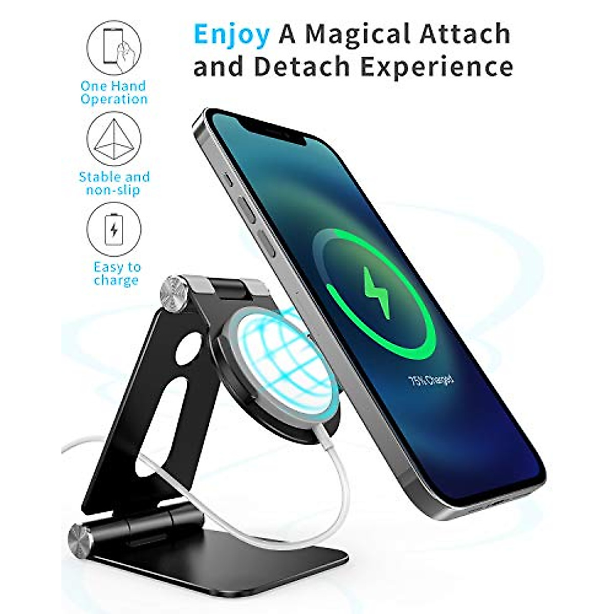 SUPERONE Stand for MagSafe Charger, Foldable Magsafe Charger Stand Aluminum Charging Dock Holder Cradle for iPhone 14 13 12 Pro/Max/Mini/Plus, [MagSafe Charger Not Included]