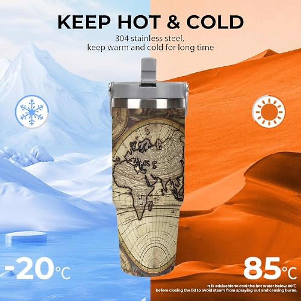 SYJTGDE Large Capacity Car Cup Ancient Map World Globe Fashionable Upgrade Car Cup Advanced And Beautiful Travel Cup