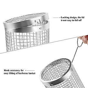 HomeEase 2pcs Round Rolling Grilling Baskets for Outdoor Grilling, Grill Baskets for Outdoor Grill for Fish, Shrimp, Meat, Vegetables, Fries (2PCS- Large)