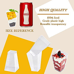 JOLLY CHEF 100 x 3oz Square Mini Dessert Cups with Spoons, Clear Plastic Parfait Appetizer Cup - Small Plastic Dessert Cups Reusable Serving Bowl for Tasting Party Desserts Appetizers