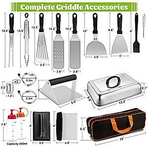 Joyfair 20Pcs Griddle Accessories Kit, Flattop Grill Tool Set with Rectangular Melting Dome, Professional Stainless Steel Spatulas Turners for Outdoor BBQ Teppanyaki Camping Cooking, Dishwasher Safe