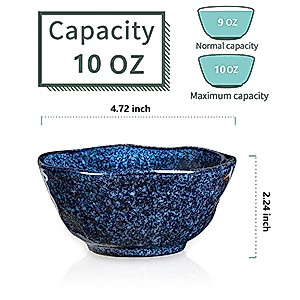 vicrays Ceramic Small Dessert Bowls Set - 10 oz, Set of 6, Microwave, Oven and Dishwasher Safe, for Rice, Ice Cream, Soup, Snacks, Cereal, Side Dishes, Kitchen Bowls Set (Starry Blue)