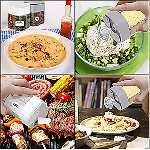 4 Pack 4 in 1 Plastic Salt and Pepper Shaker, 4 Grids Flip Empty Spice Dispensers Travel Spice Container Compartment Seasoning Shakers with Lid Travel Spice Jars with Labels for Cooking BBQ