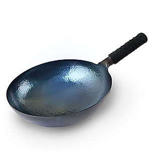 Chinese Iron Pot,Multipurpose Iron Woks,Stir-Fry Pan,Hand Forged No Coating Non-stick Pot,Wok,Suitable for gas stoves, Electric Hot Stoves,wood stoves, etc (Diameter 36cm/14.17in)