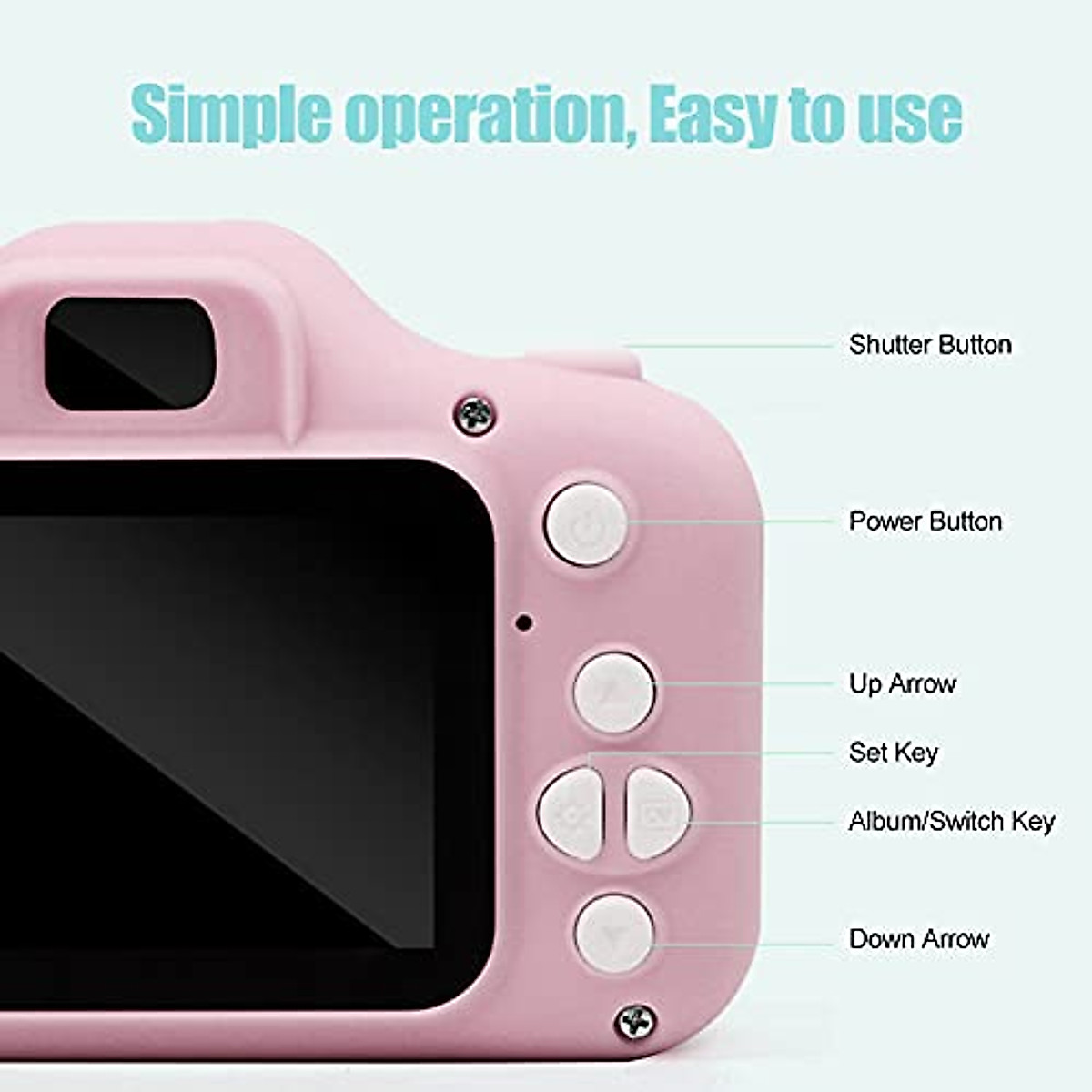 PUSOKEI Mini Portable Kids Camera 2.0in IPS Color Screen Child Digital Camera with Photo/Video Function, HD 1080P Camera Cartoon Children Camera with Neck Lanyard for Outdoor, Toy, Gift(Pink)