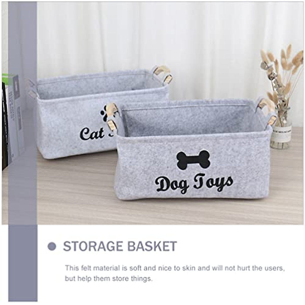 GANAZONO Storage Drawers 2pcs Dog Toy Bin Pet Supplies Storage Basket with Wooden Handle Blankets Basket Toy Organizer Felt Storage Holder for Living Room Playroom Closet Home Organization Toys
