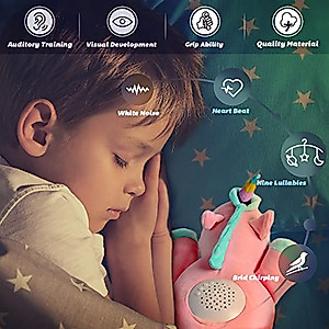 Linzy Toys Starry Night Baby Night Light with Projector with Soothing Sounds, Lullabies and White Noise Soother for Kids, Nursery Decor, Stuffed Animal Unicorn (57801), Pink