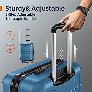 SHOWKOO Luggage Sets Expandable PC+ABS Durable Suitcase Sets Double Wheels TSA Lock 4 Piece Luggage Set Navy