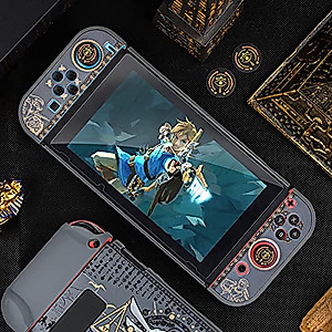 DLseego Dockable Protective Case for Nintendo Switch, Zelda Frosted Hard Cover with 2 pcs Glass Screen Protectors and 4 pcs Thumb Grip Caps - Zelda