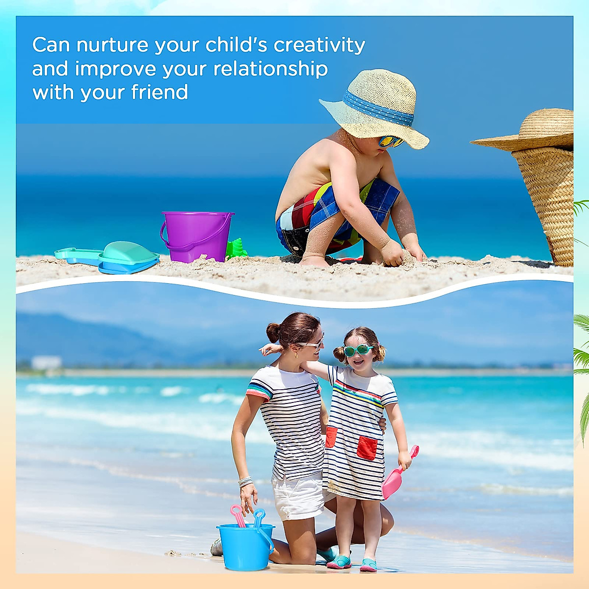 Junkin 24 Sets Beach Sand Buckets and Shovels for Kids Bulk 6.3" Small Beach Pails and Sand Toys for Summer Holiday Party- 24 Bucket+24 Shovels (Cute)